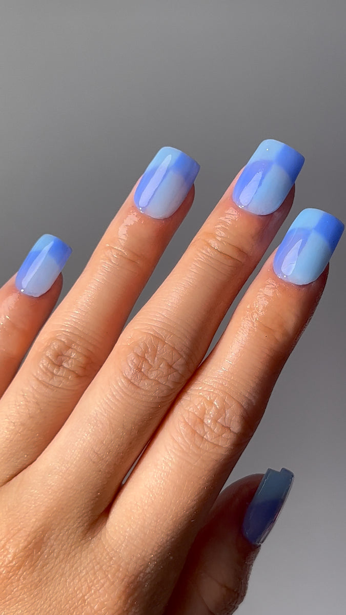 Dual Blue Color Block French Dipping Nails | Baby Blue Lagoon Blue ...
