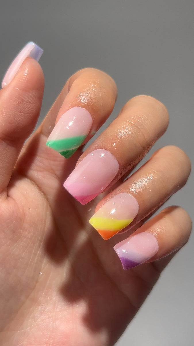 Multi Color Corner Block French Dipping Manicure | Multi Color Dip ...