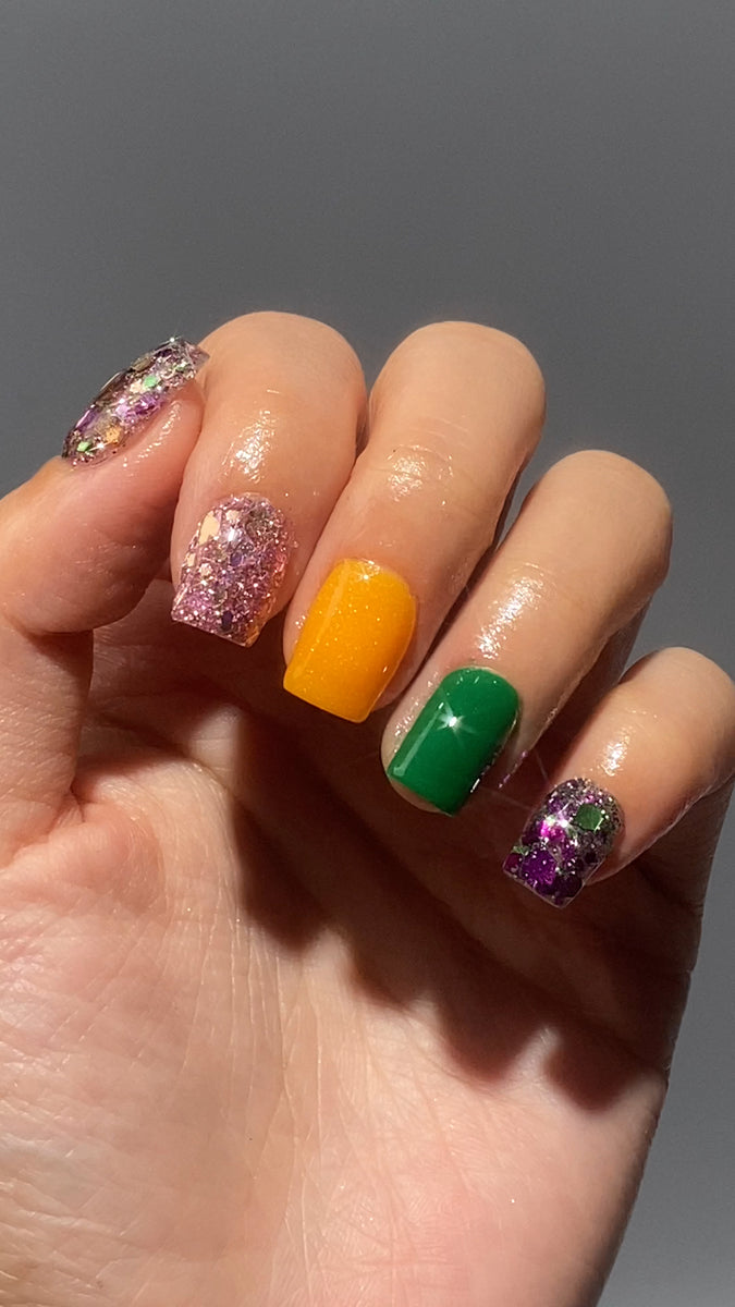 Midsummer Fruit Dipping Powder Nails Design | Sunshine Sparkle Yellow ...